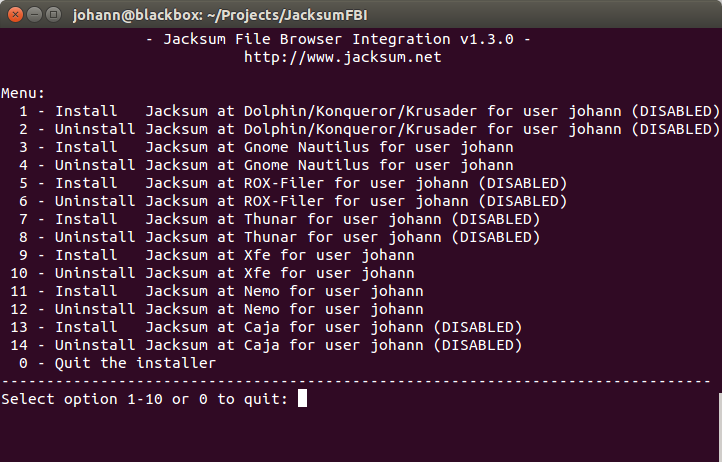 Tutorial: Installation von Jacksum in GNU/Linux Dateibrowser